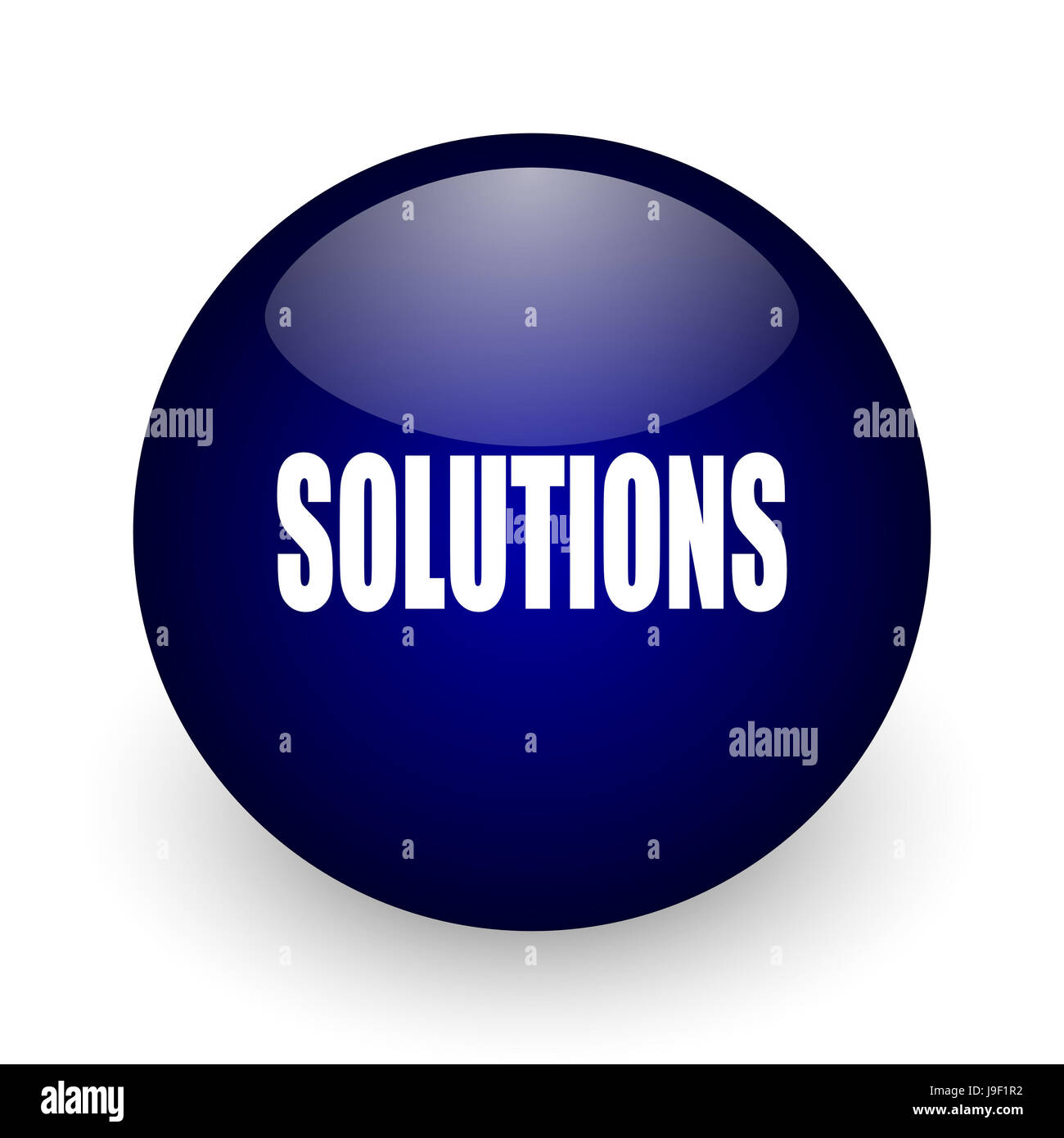 Solutions blue glossy ball web icon on white background. Round 3d ...
