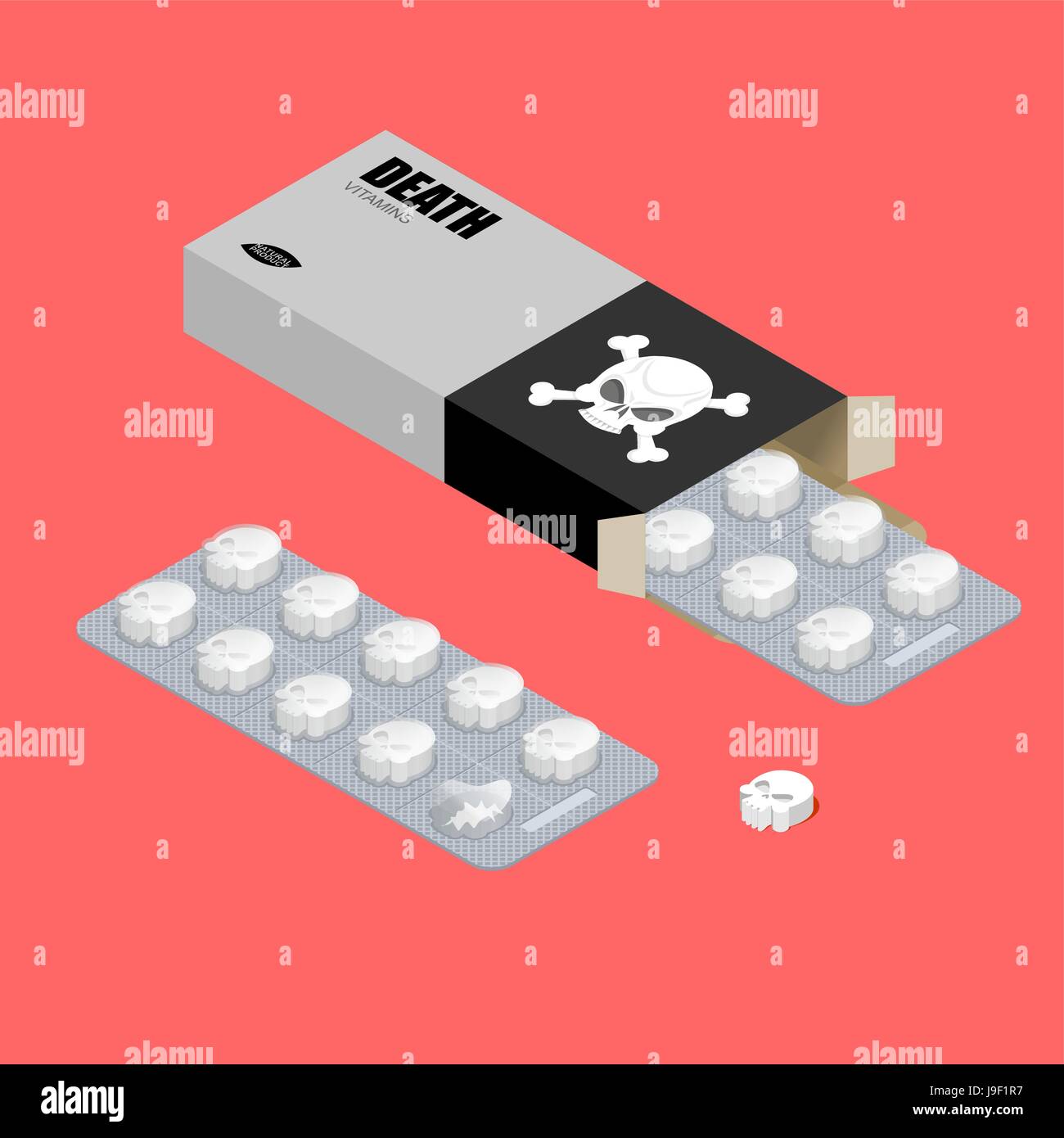 Death vitamins. Deadly pills in pack. Medicament for lethal outcome in ...