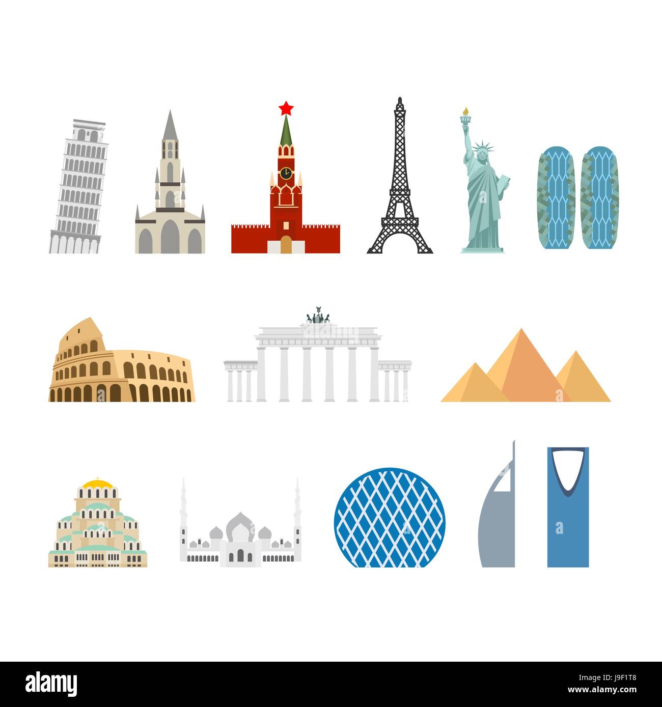 Landmark travel set. Architectural monuments. Known state of building ...