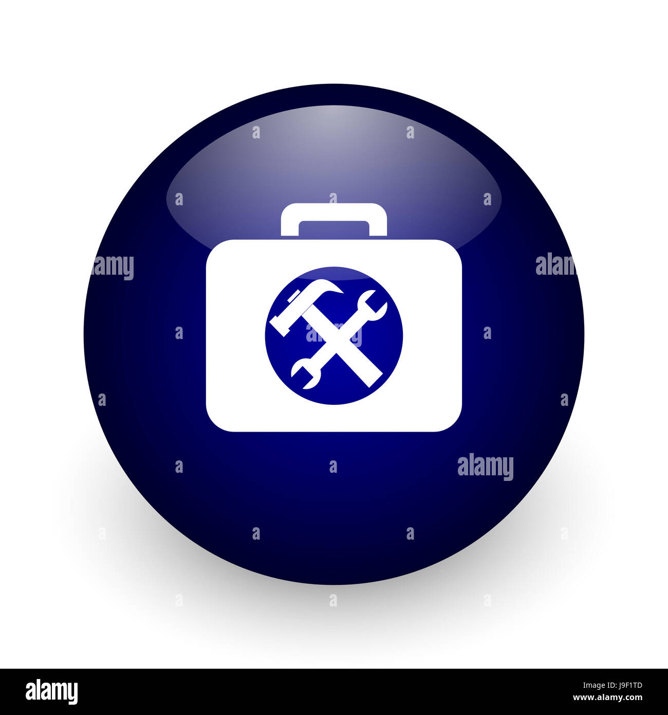 Toolkit blue glossy ball web icon on white background. Round 3d render ...