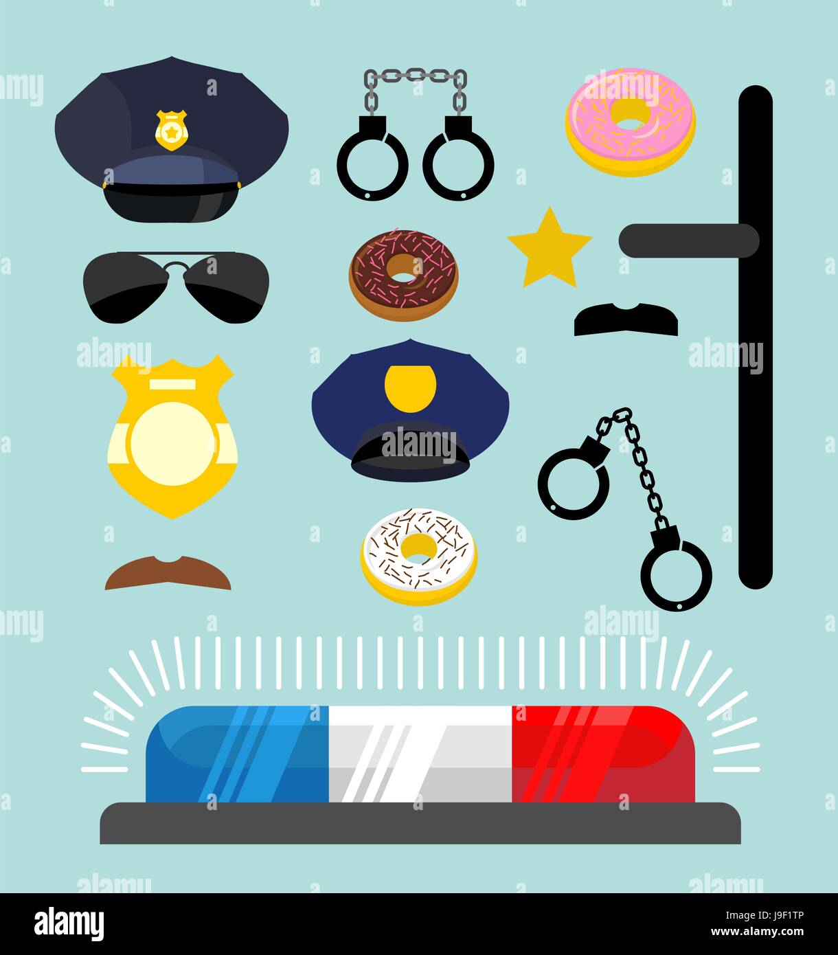 Police icons set. Symbols policeman. Cop accessories in flat style ...