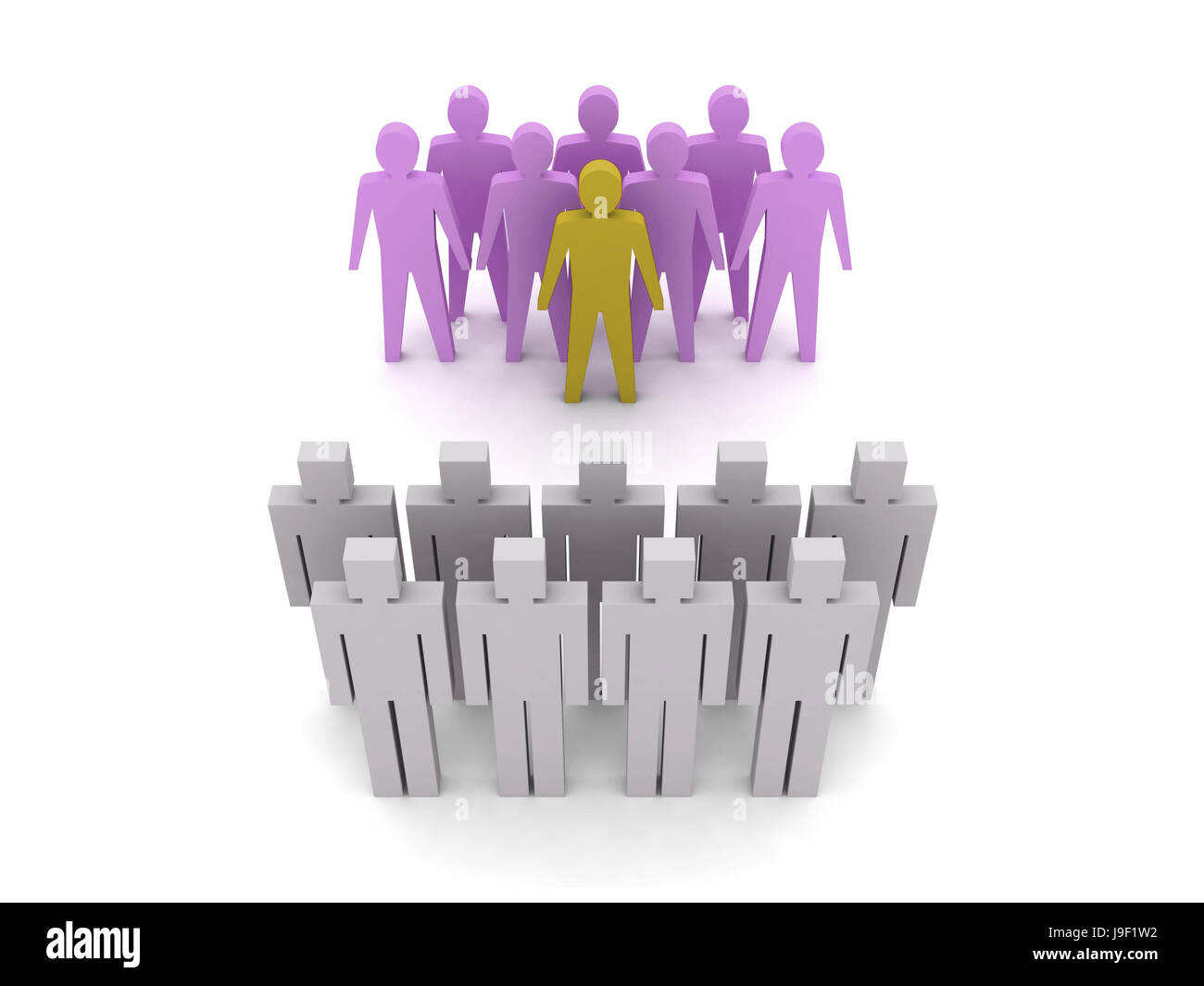 Team with leader versus team without leader, crowd. Concept 3D ...