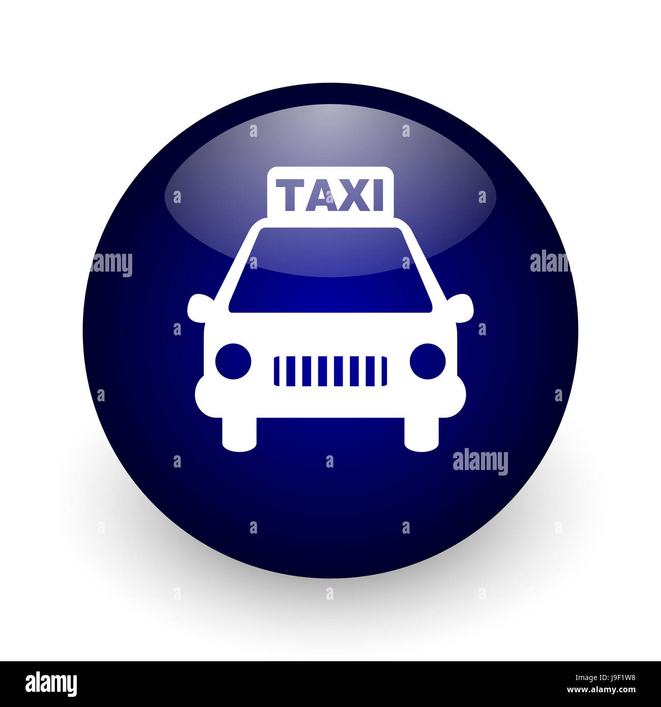 Taxi blue glossy ball web icon on white background. Round 3d render ...