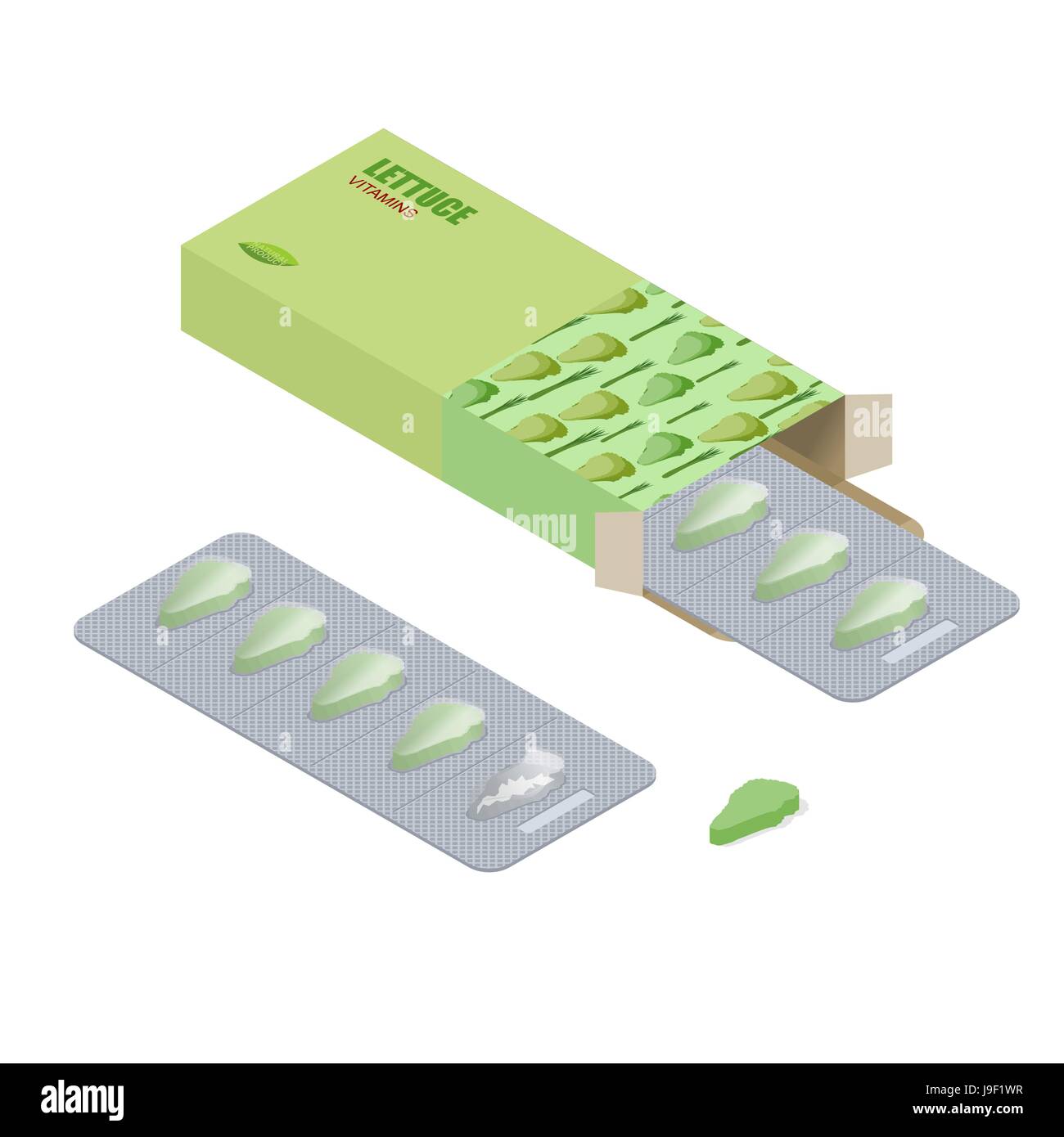 Lettuce vitamins. Vegetarian pills. Diet tablets in pack. Natural ...