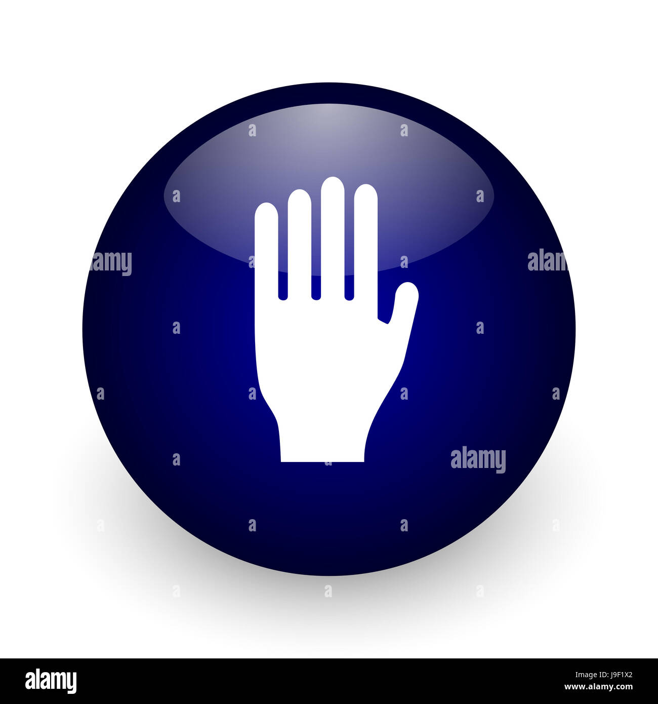 Stop blue glossy ball web icon on white background. Round 3d render ...