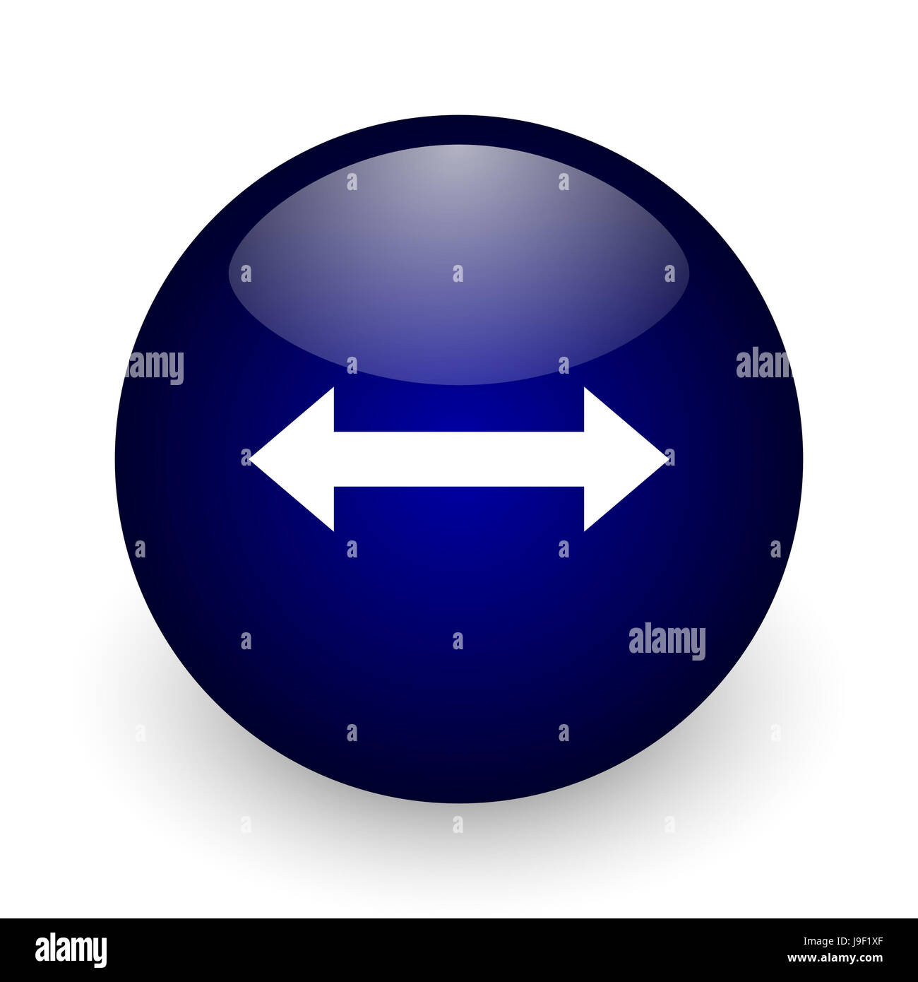 Arrow blue glossy ball web icon on white background. Round 3d render ...