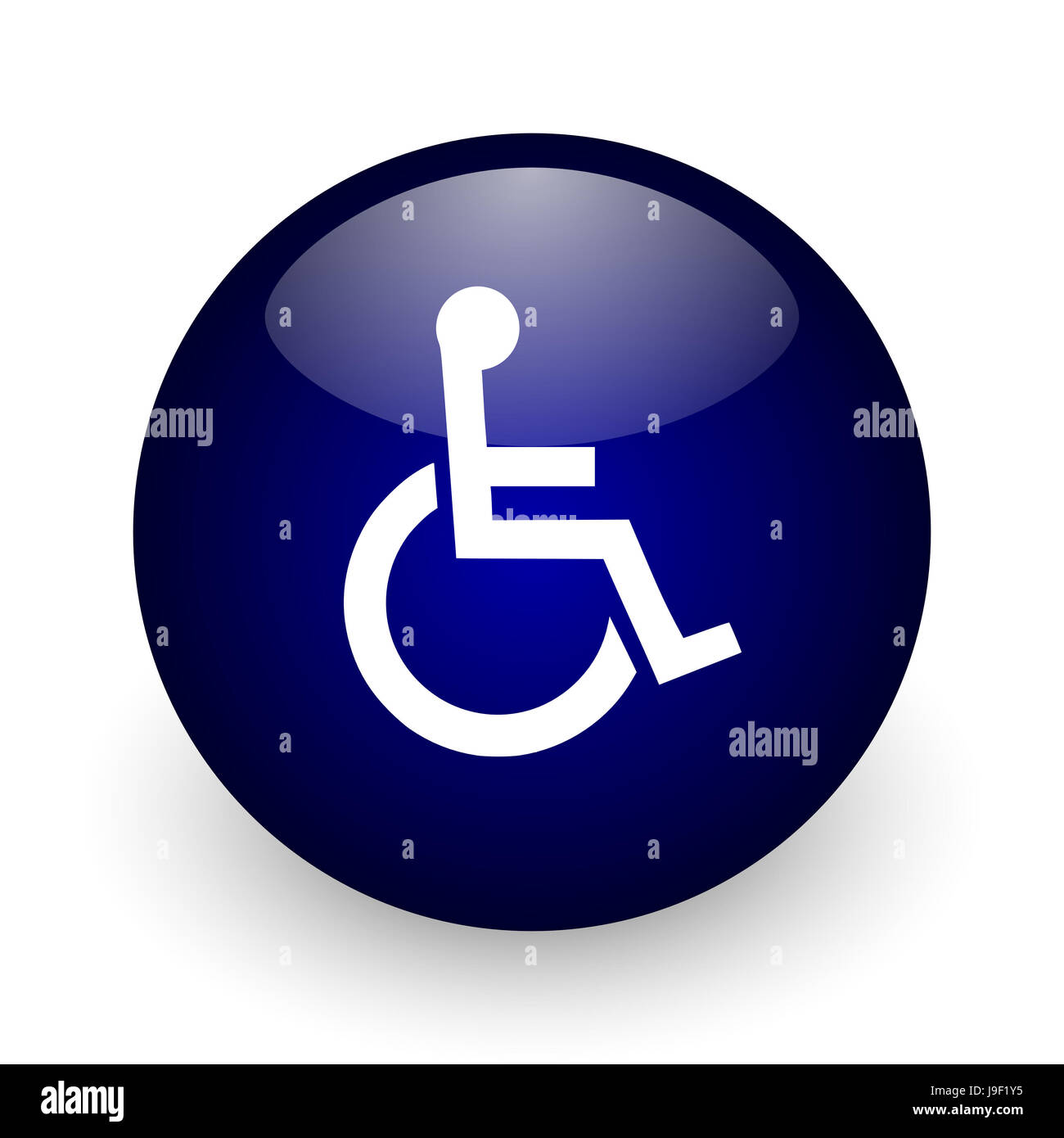Wheelchair blue glossy ball web icon on white background. Round 3d ...