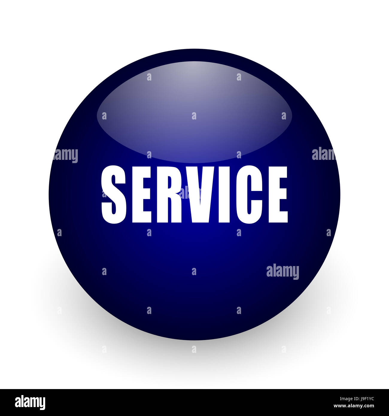 Service blue glossy ball web icon on white background. Round 3d render ...