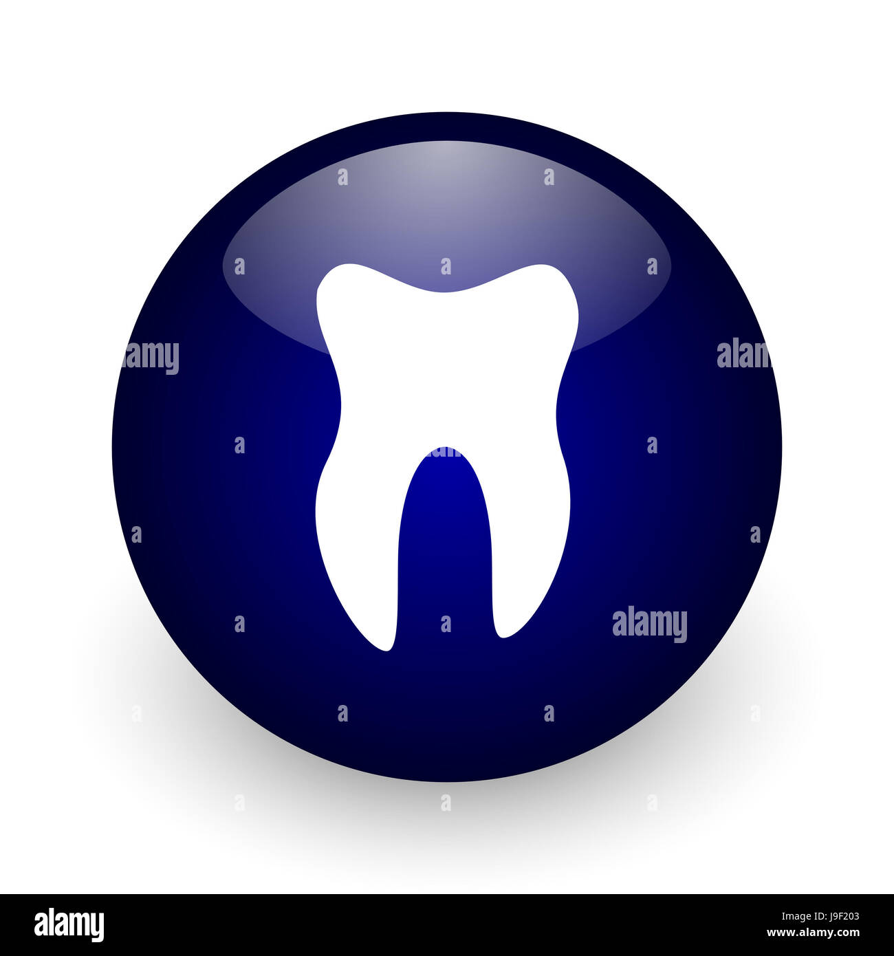 Tooth blue glossy ball web icon on white background. Round 3d render ...