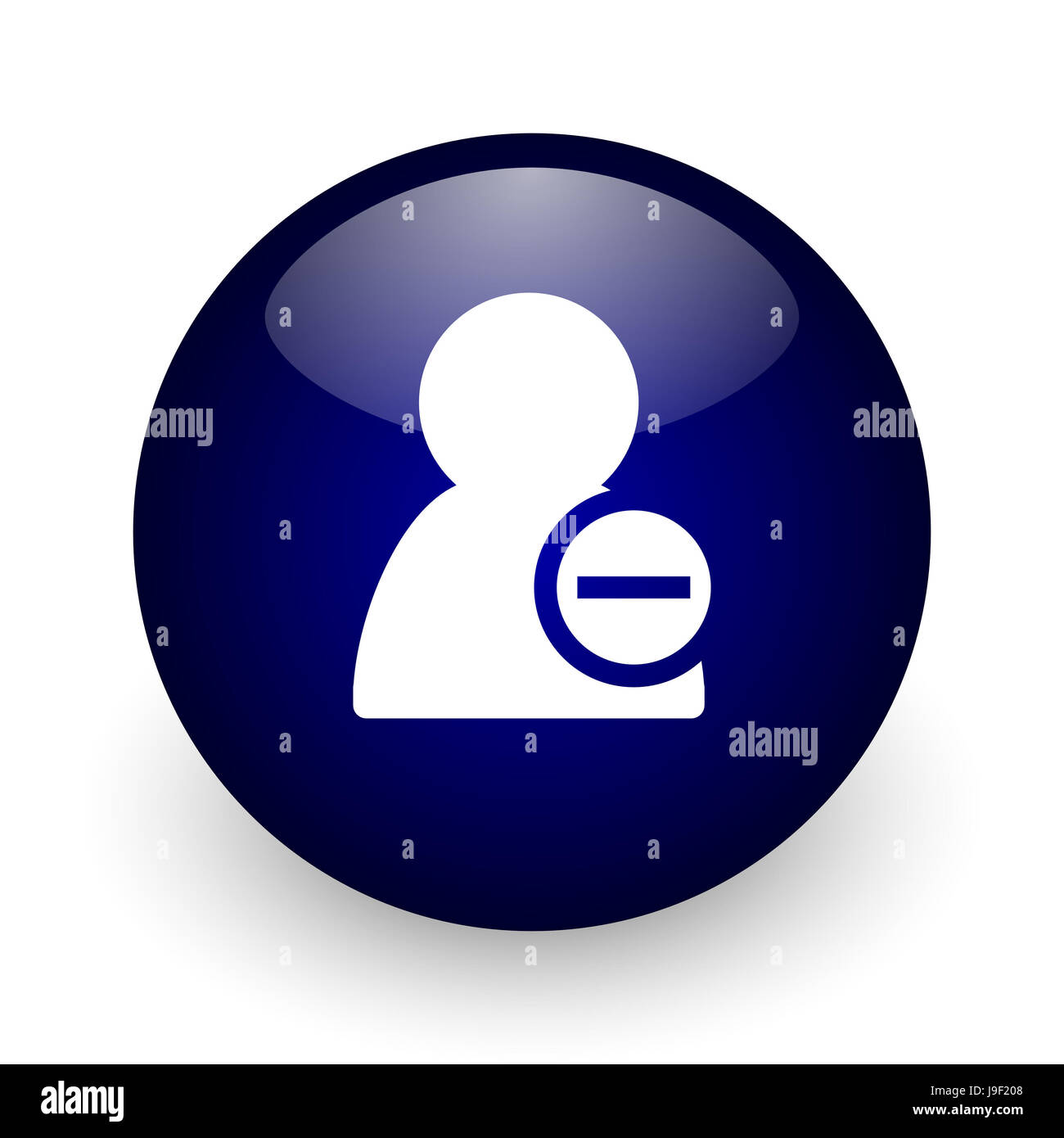 Remove contact blue glossy ball web icon on white background. Round 3d ...
