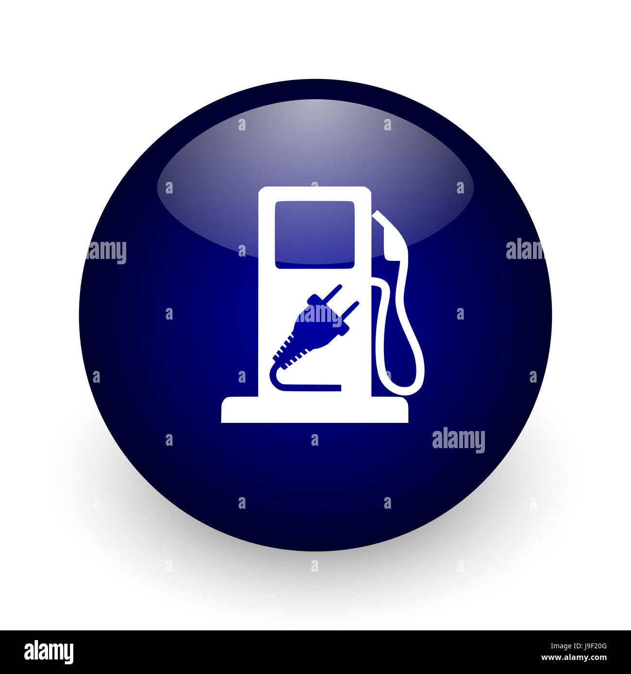 Fuel blue glossy ball web icon on white background. Round 3d render ...