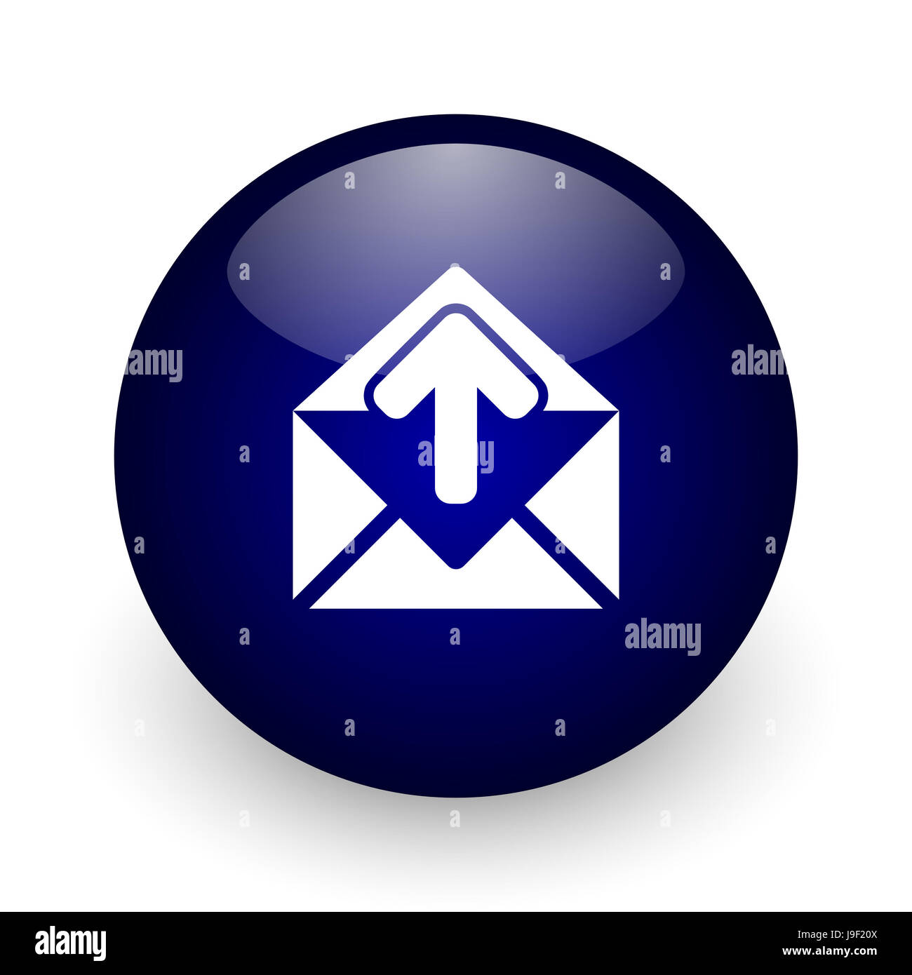 Email blue glossy ball web icon on white background. Round 3d render ...