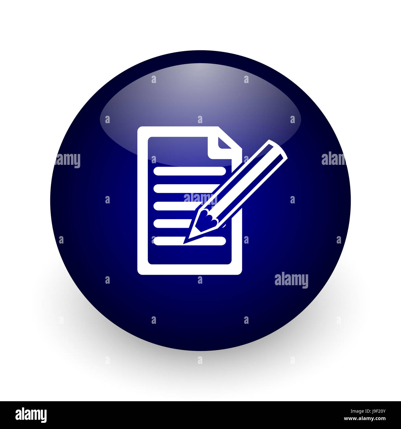 Subscribe blue glossy ball web icon on white background. Round 3d ...