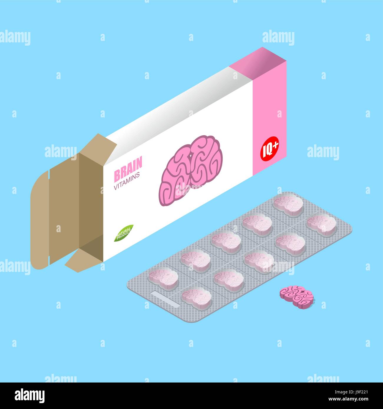 Brains pills in pack. IQ vitamins. Tablets in box. Natural medicines ...