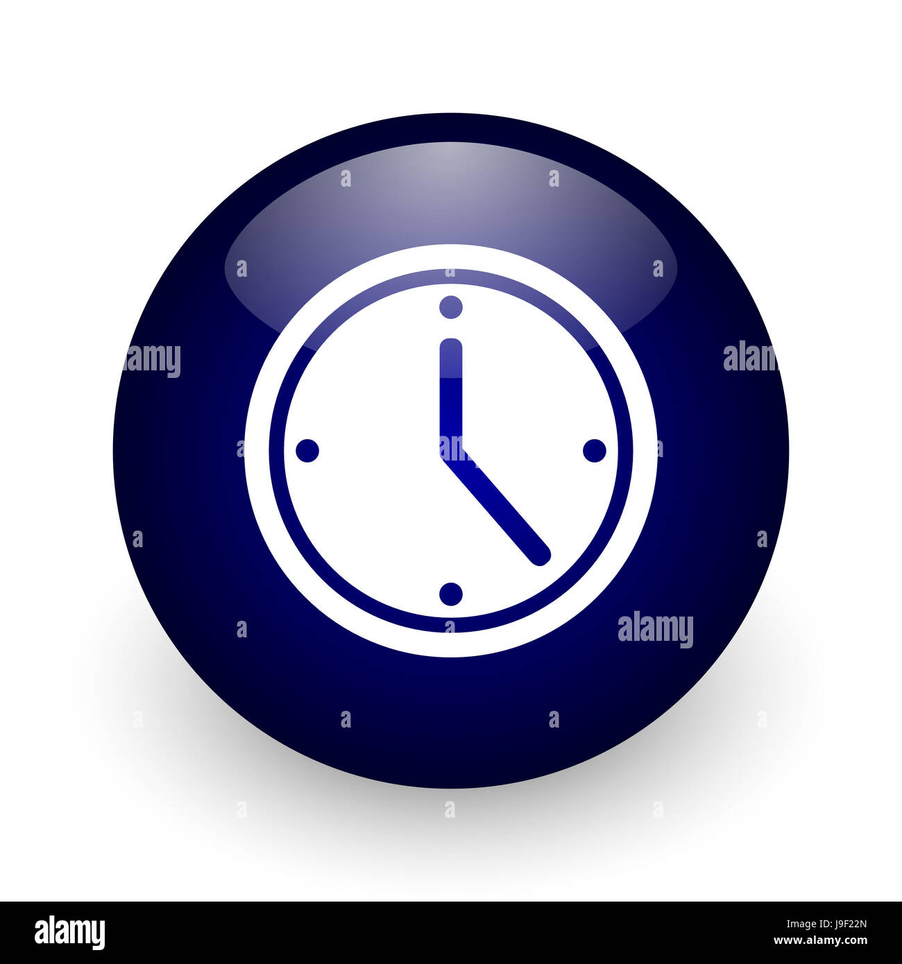 Time blue glossy ball web icon on white background. Round 3d render ...