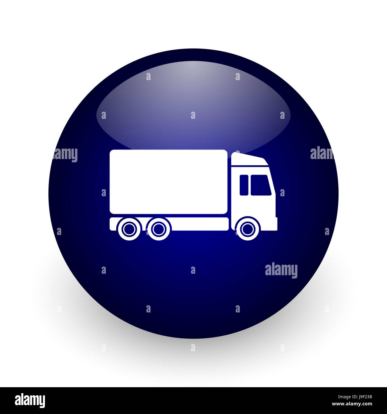 Delivery blue glossy ball web icon on white background. Round 3d render ...