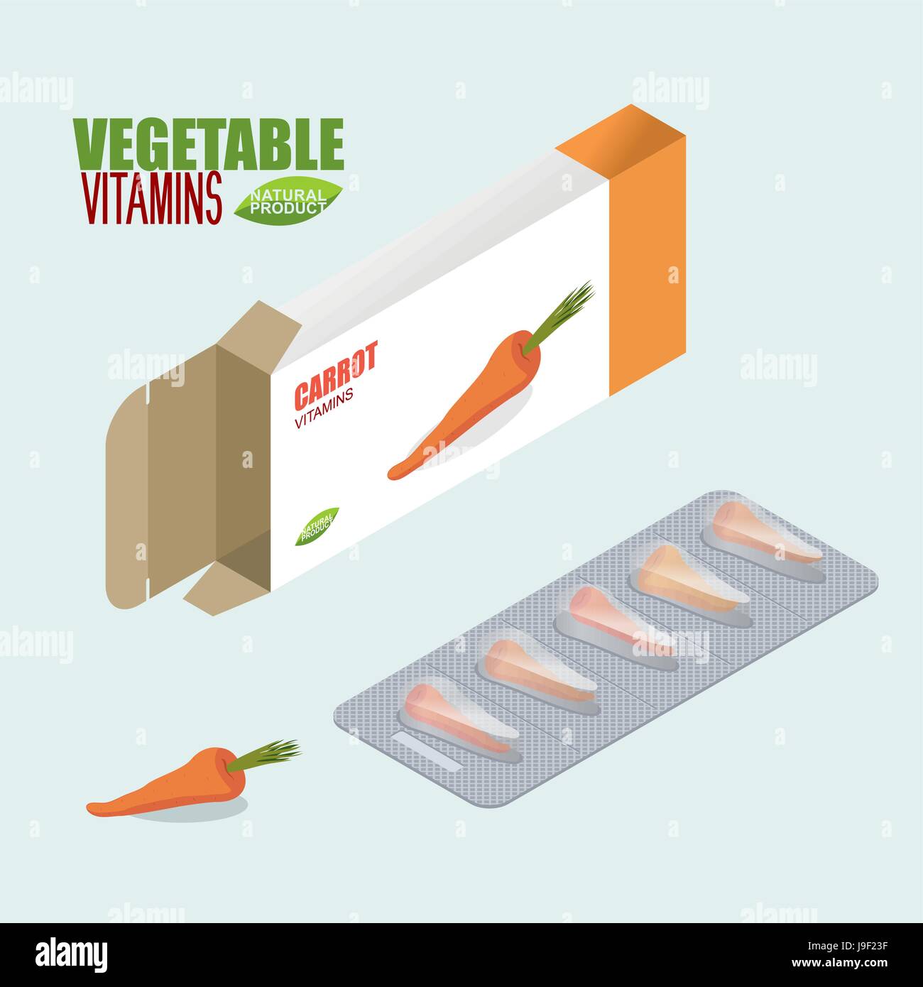 Carrots pills in pack. Vegetarian vitamins. Tablets box. Natural ...