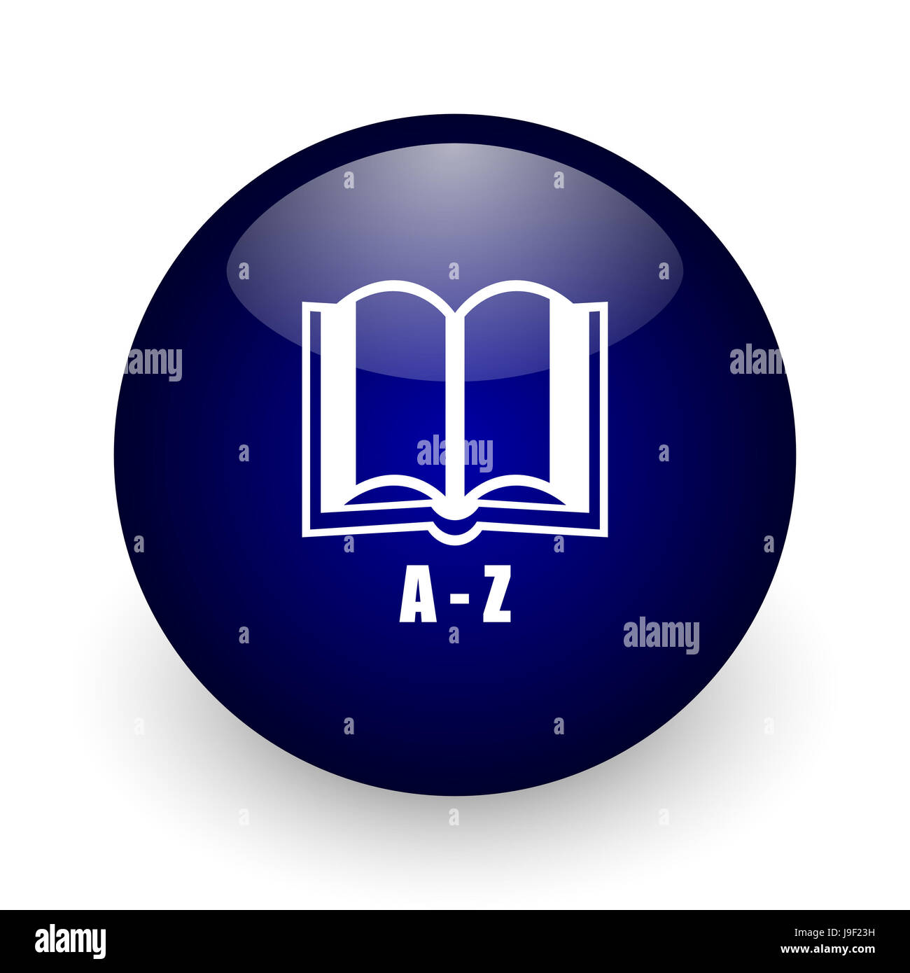 Dictionary blue glossy ball web icon on white background. Round 3d ...