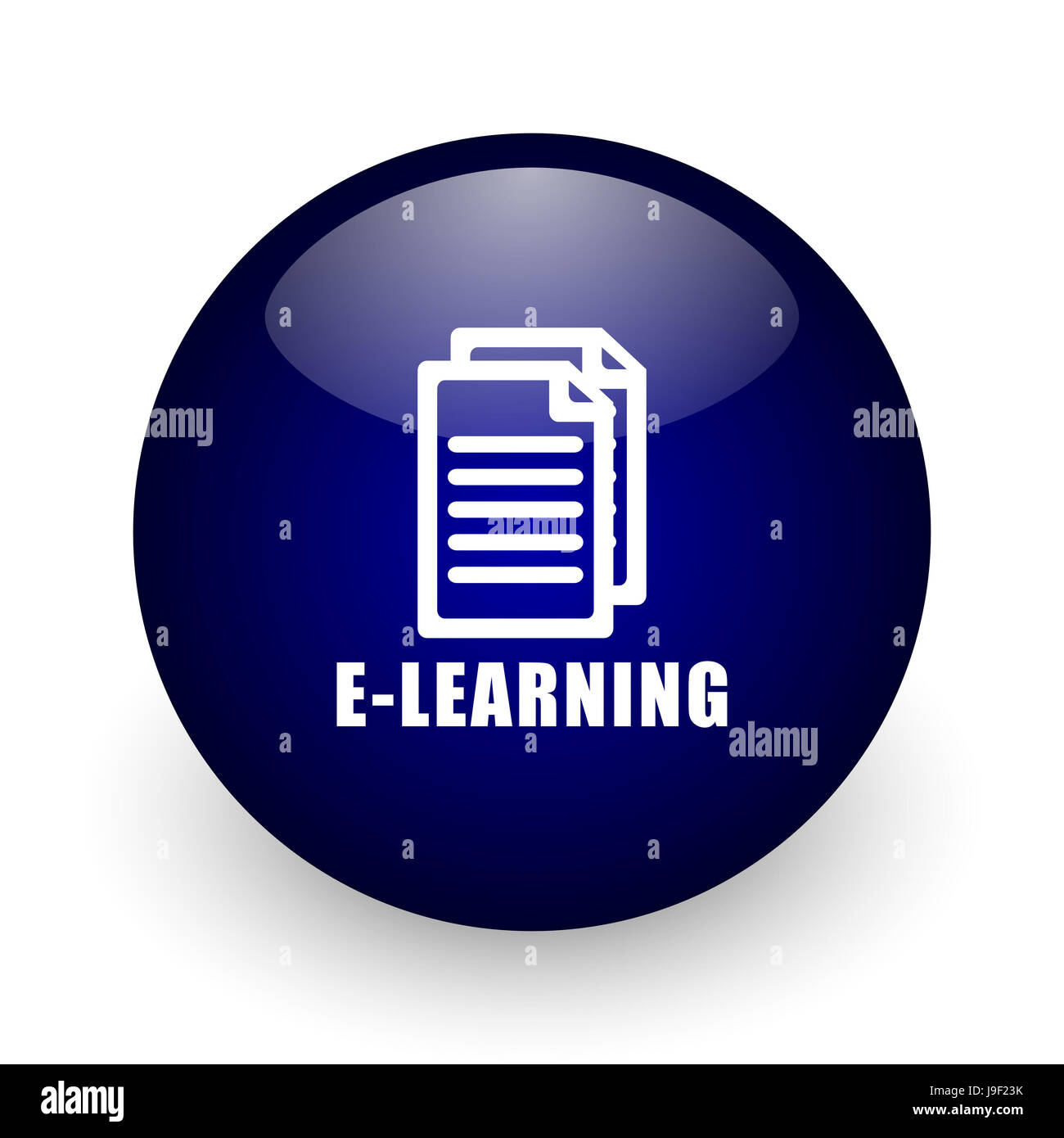 Learning blue glossy ball web icon on white background. Round 3d render ...