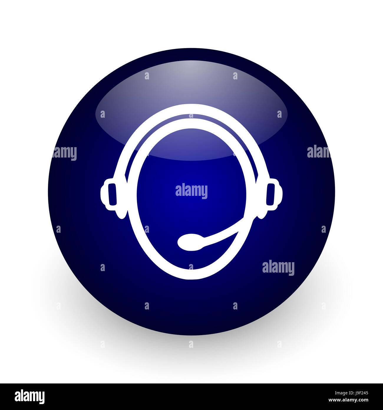 Customer service blue glossy ball web icon on white background. Round ...