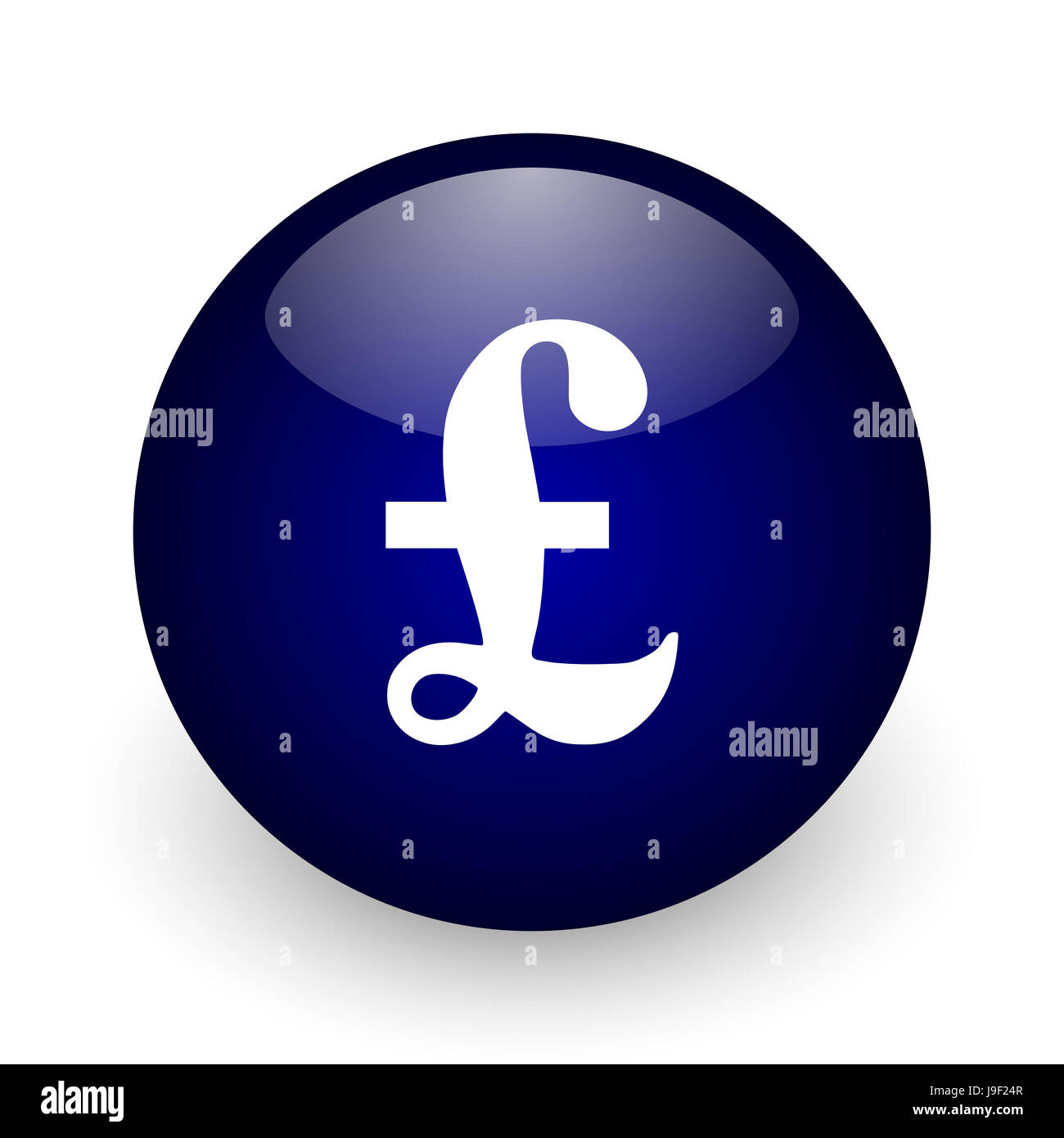 Pound blue glossy ball web icon on white background. Round 3d render ...