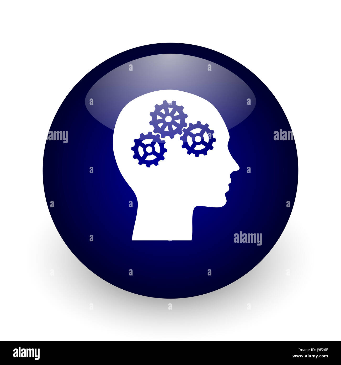 Head blue glossy ball web icon on white background. Round 3d render ...