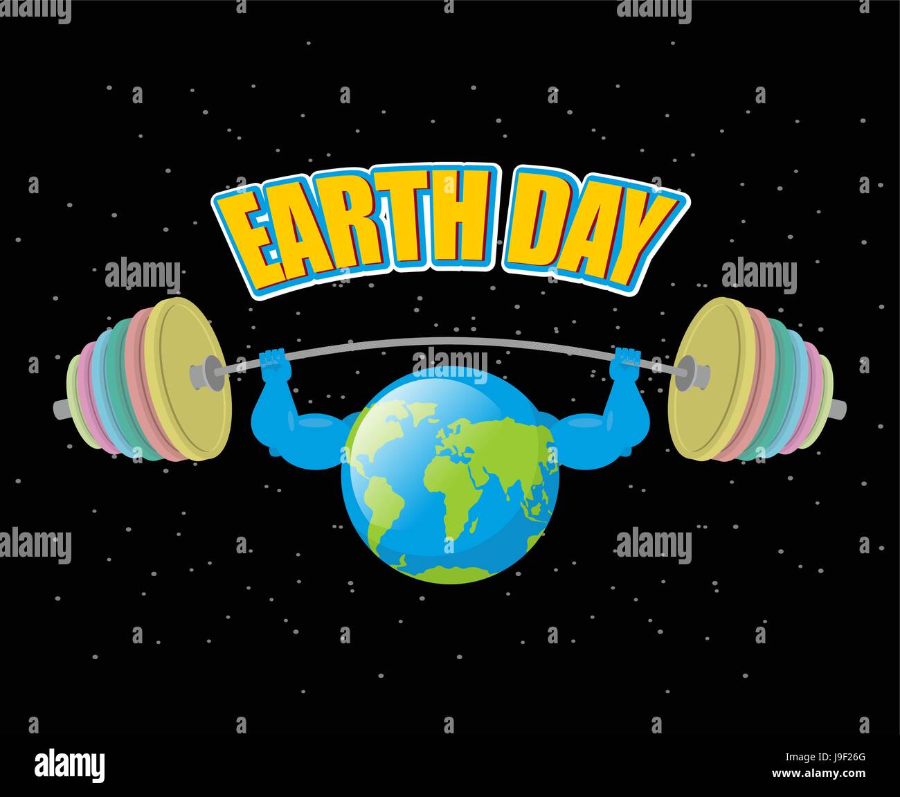 Earth Day. Strong planet and sports barbell. Powerful Earth doing ...