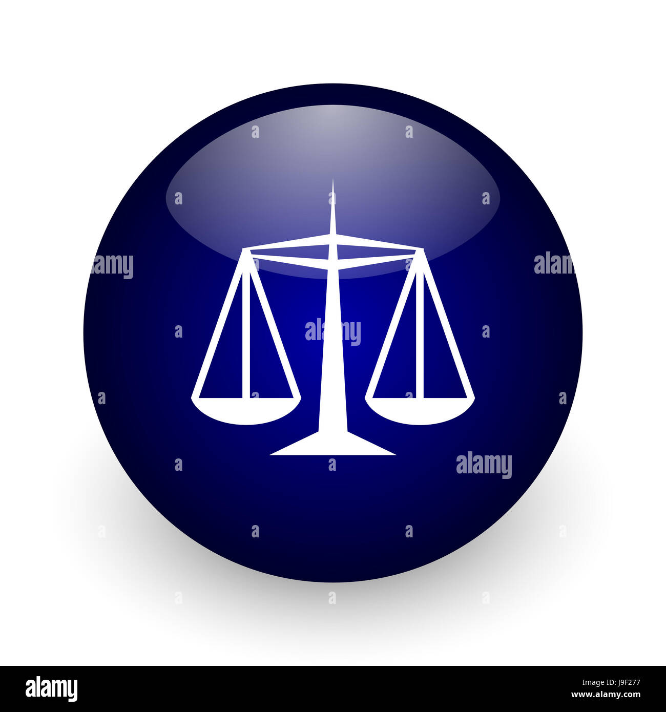 Justice blue glossy ball web icon on white background. Round 3d render ...