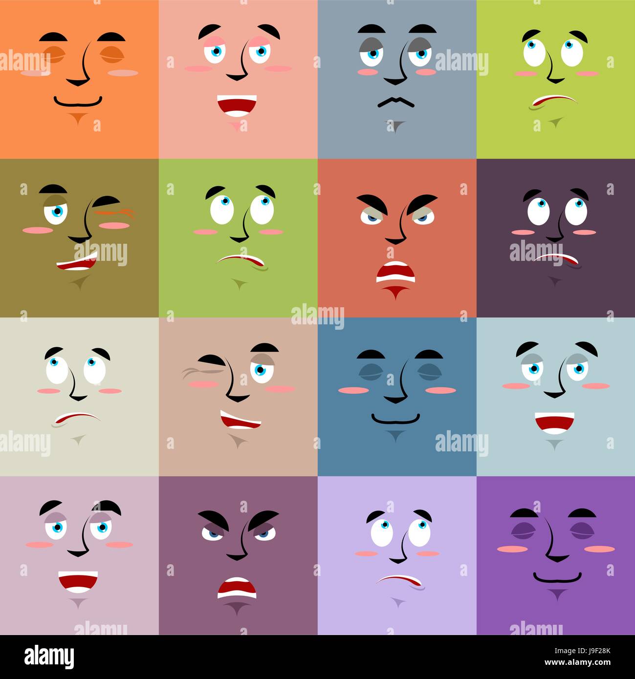 Cartoon faces emoji seamless pattern. Set texture of emotions. Cheerful ...