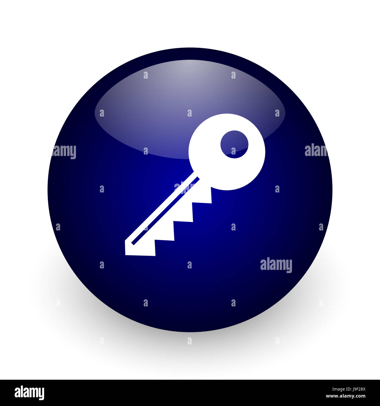 Key blue glossy ball web icon on white background. Round 3d render ...