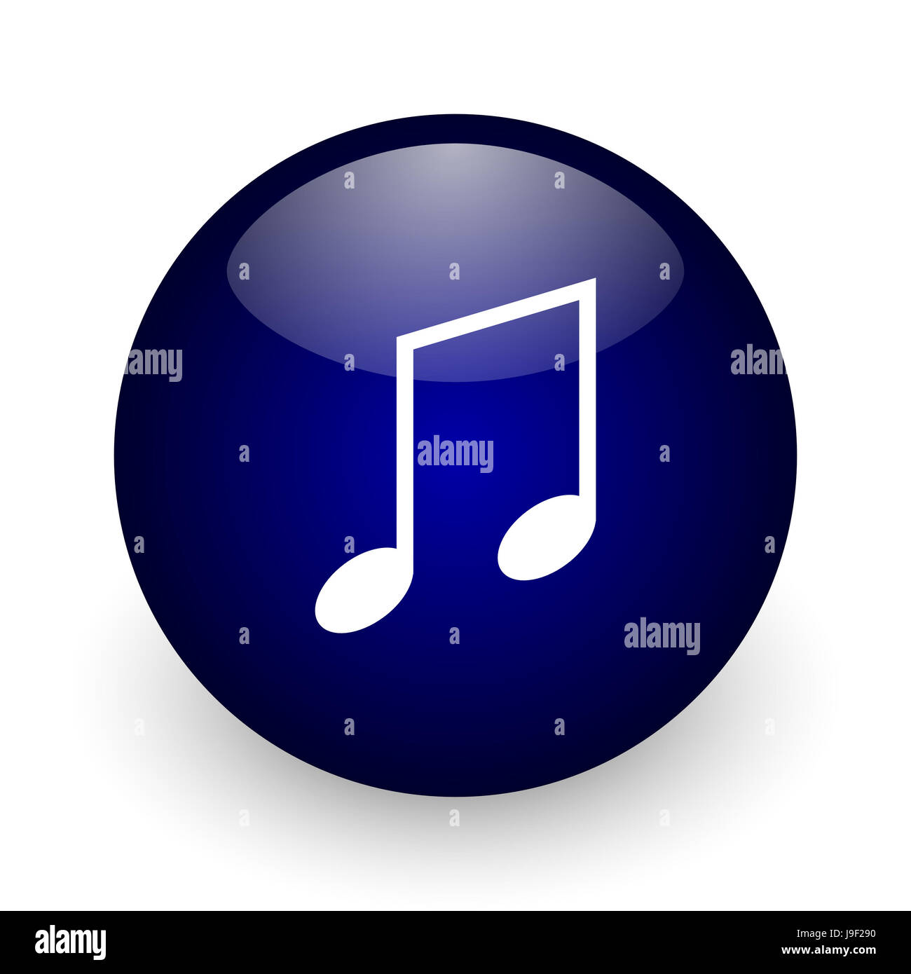 Music blue glossy ball web icon on white background. Round 3d render ...