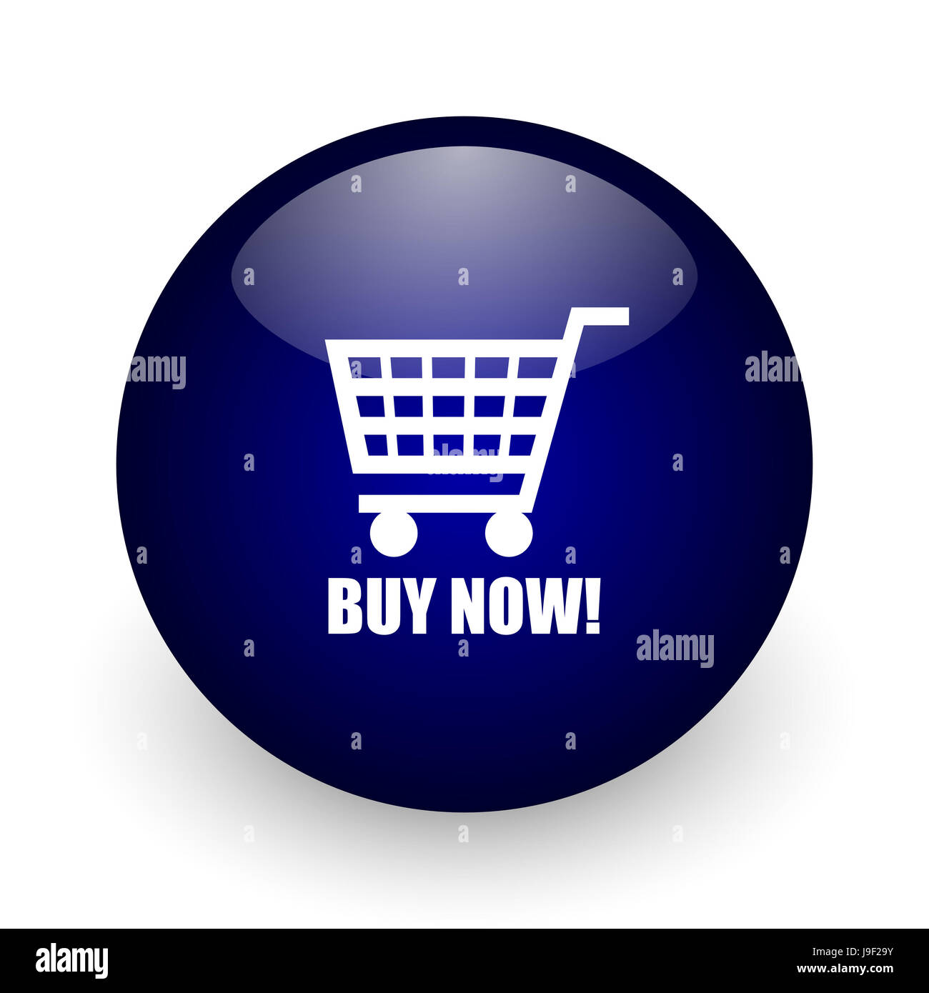 Buy now blue glossy ball web icon on white background. Round 3d render ...