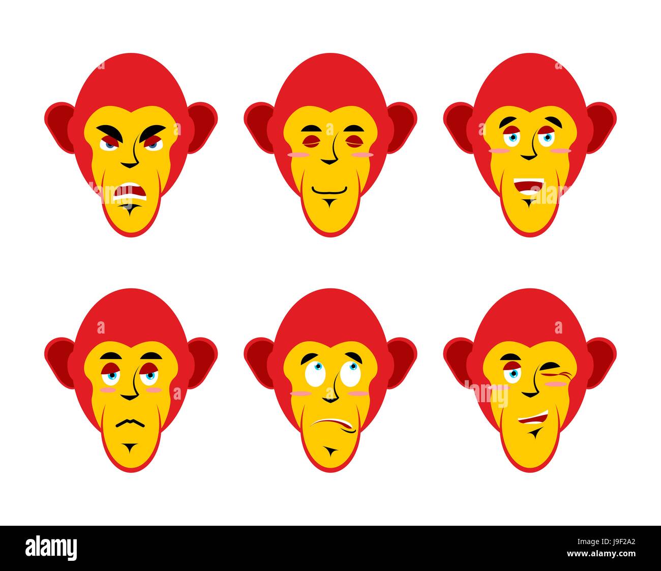 Set with emotions monkeys. Cheerful and angry monkey. Surprise and ...