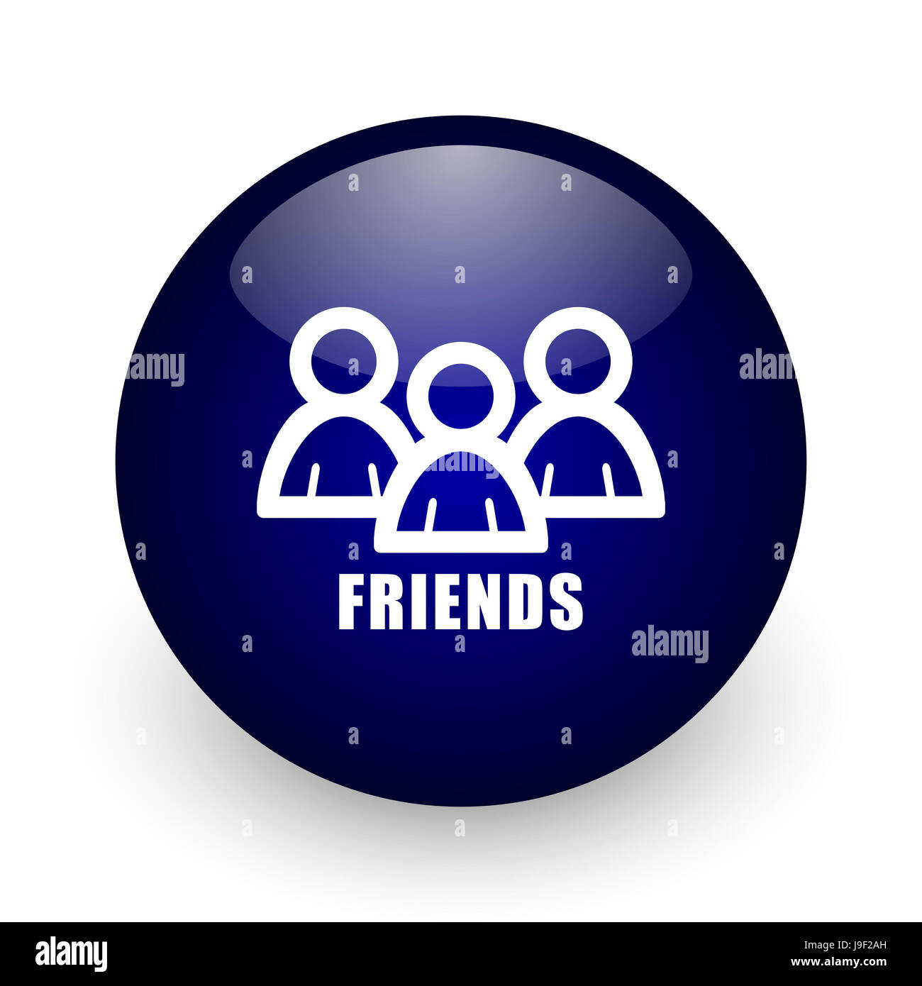 Friends blue glossy ball web icon on white background. Round 3d render ...
