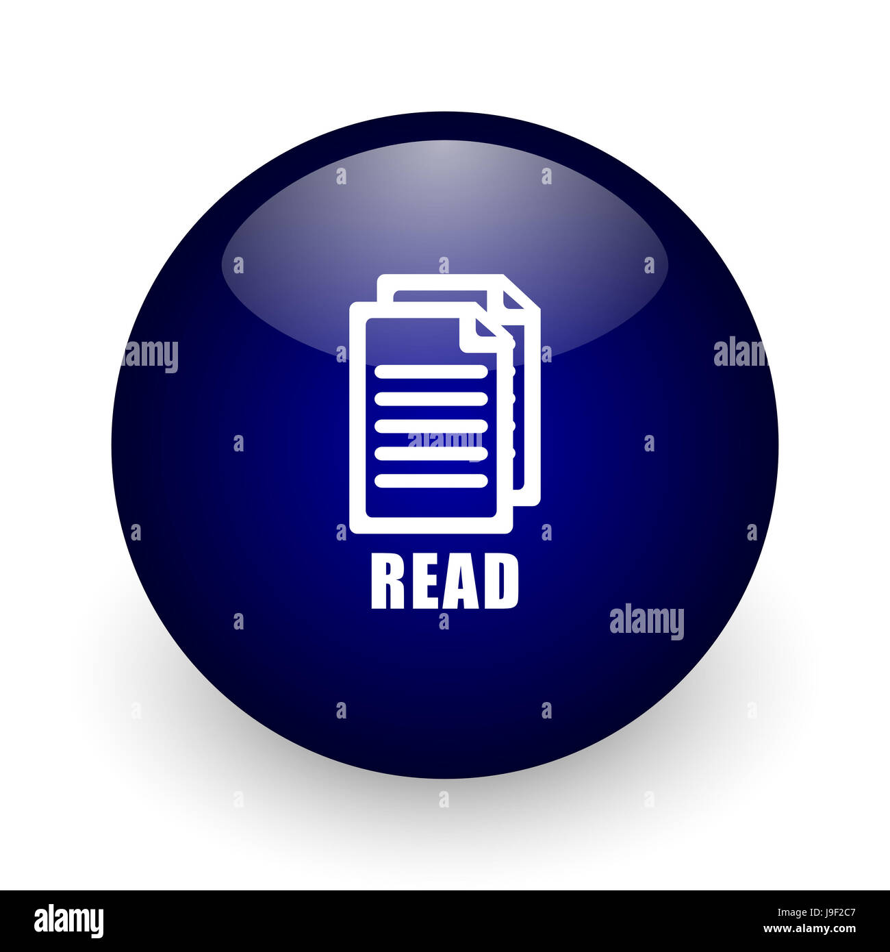Read blue glossy ball web icon on white background. Round 3d render ...