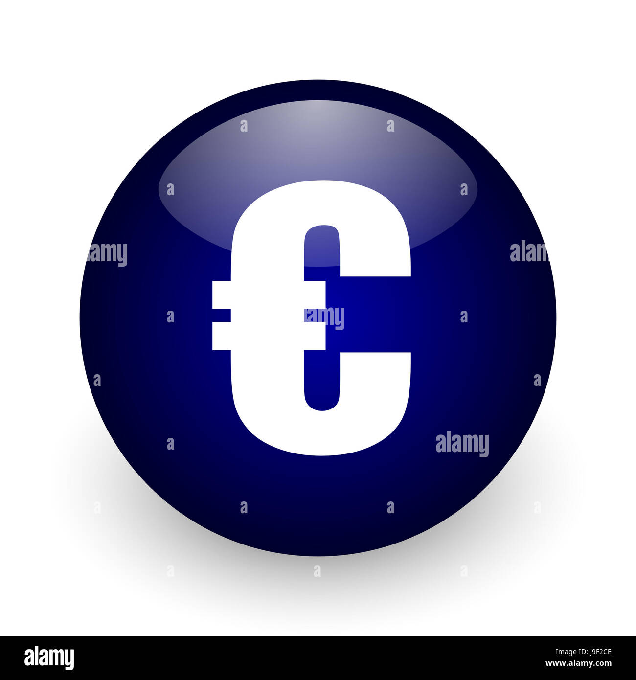 Euro blue glossy ball web icon on white background. Round 3d render ...