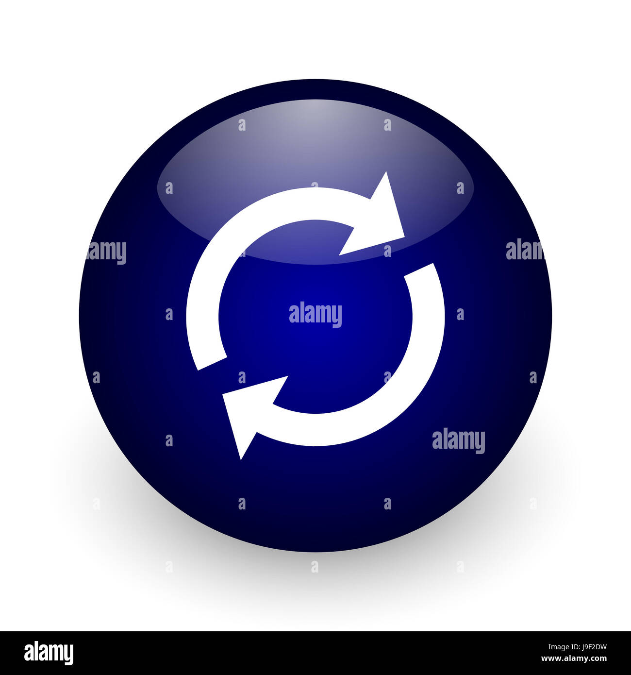 Reload blue glossy ball web icon on white background. Round 3d render ...