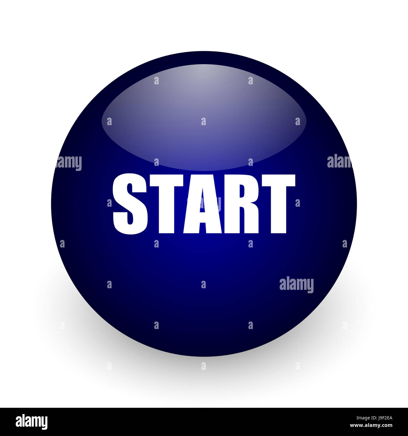 Start blue glossy ball web icon on white background. Round 3d render ...