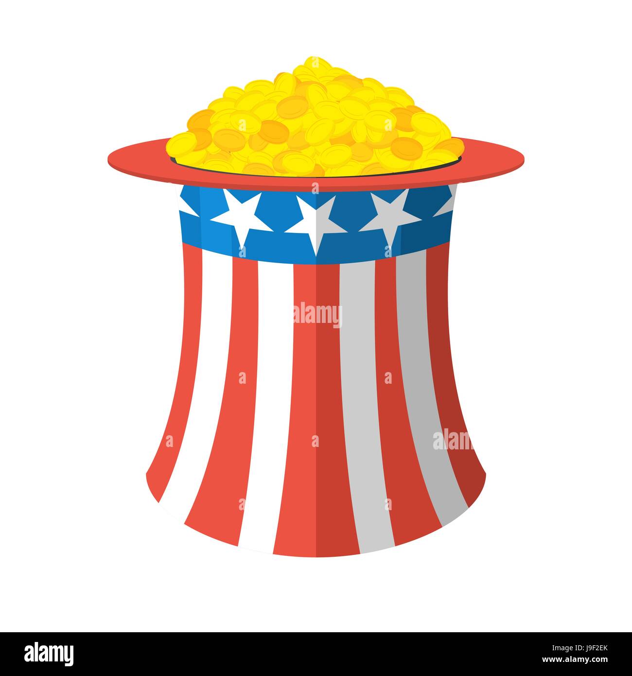 Uncle Sam hat and gold. Cylinder Uncle Sam and gold coins on white ...