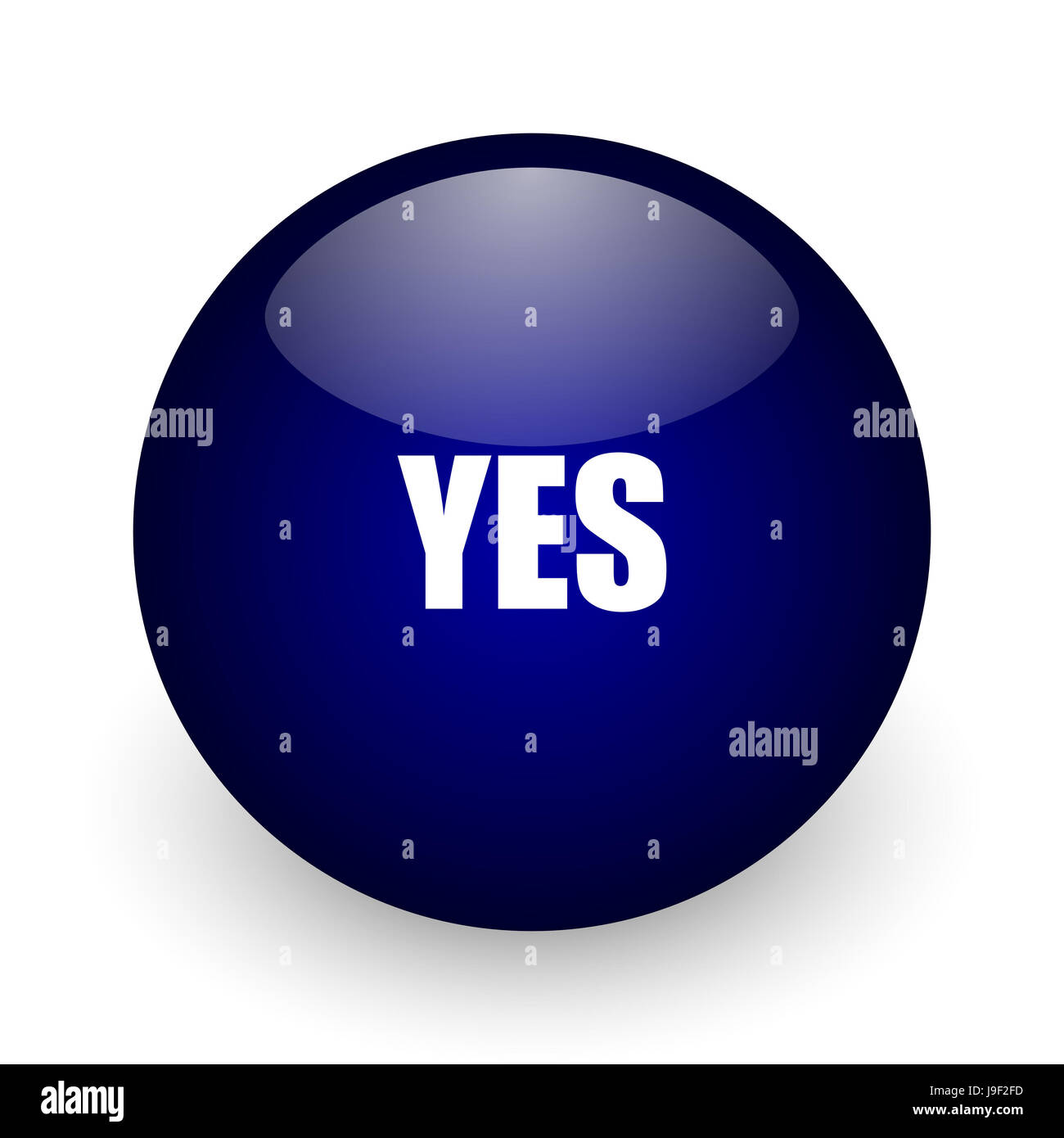 Yes blue glossy ball web icon on white background. Round 3d render ...