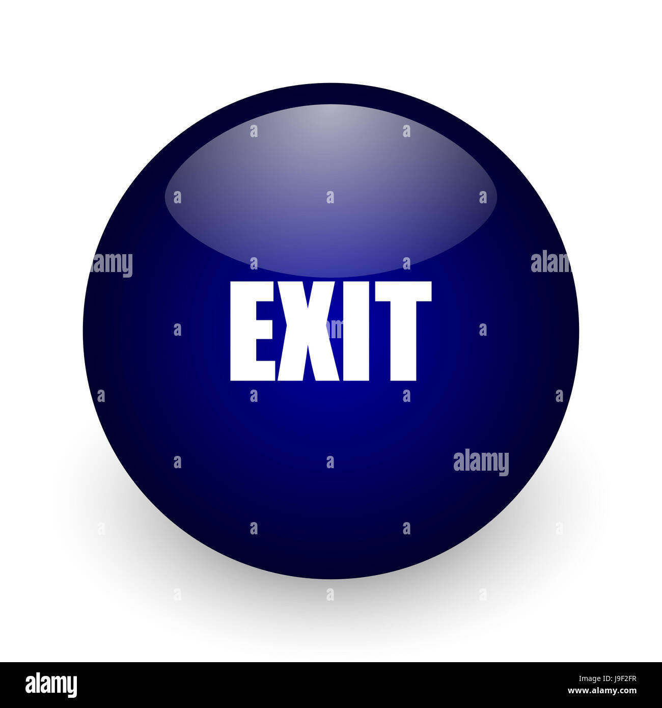 Exit blue glossy ball web icon on white background. Round 3d render ...