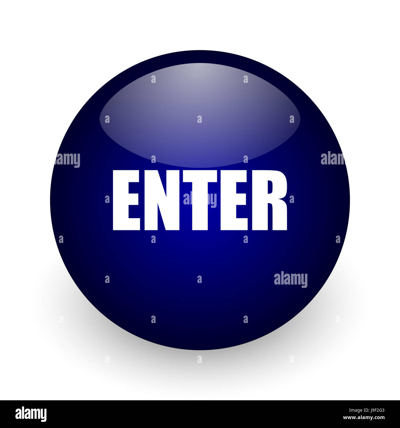 Enter blue glossy ball web icon on white background. Round 3d render ...
