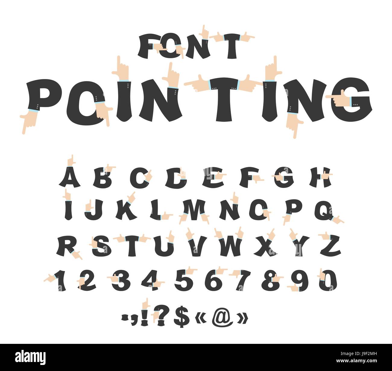 Pointing font. Hand alphabet. businessman hand in jacket ABC. Gestures ...