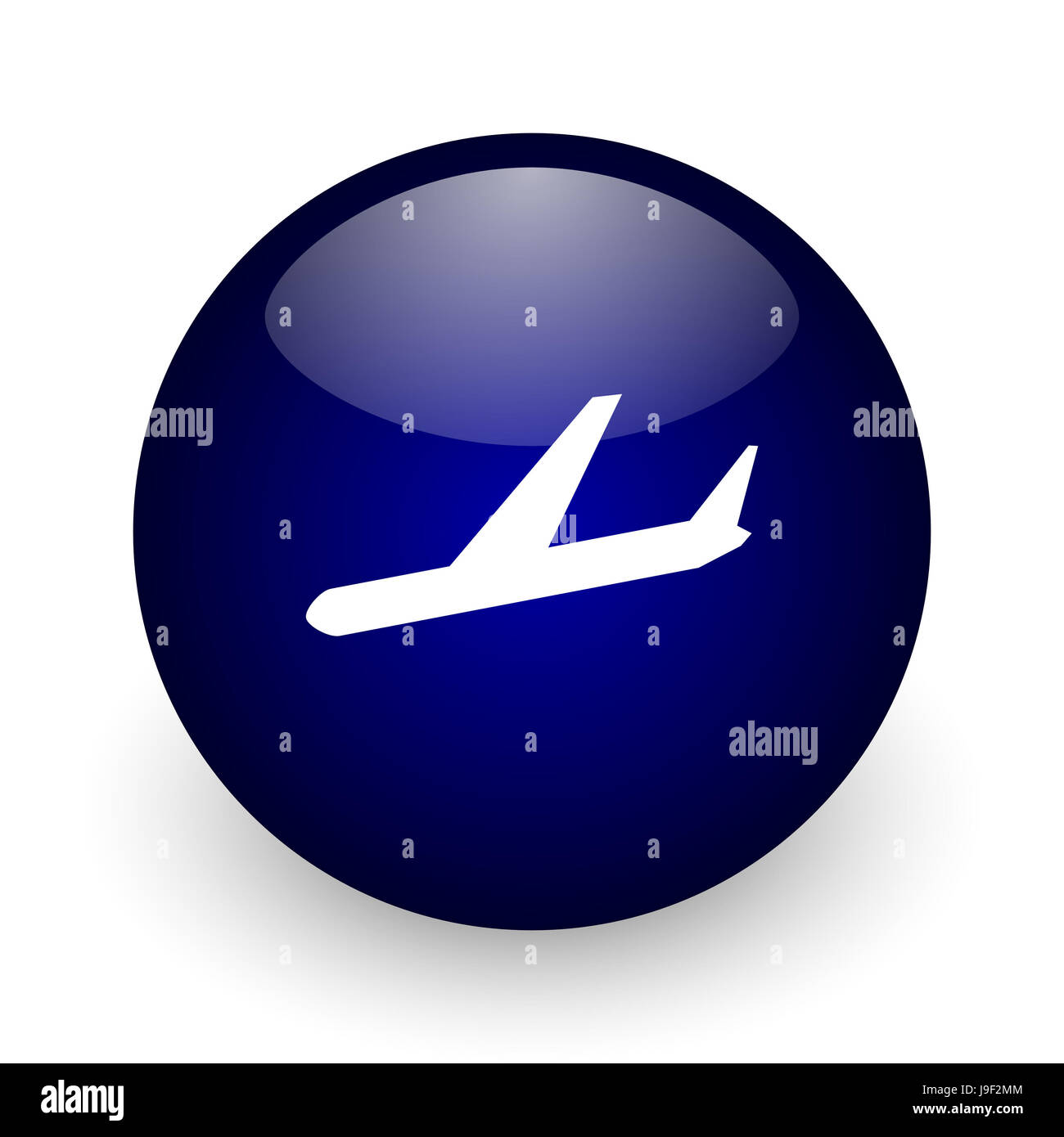 Arrivals blue glossy ball web icon on white background. Round 3d render ...