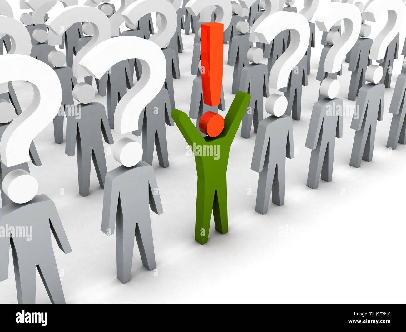 One man with exclamation mark and a lot of men with question marks ...