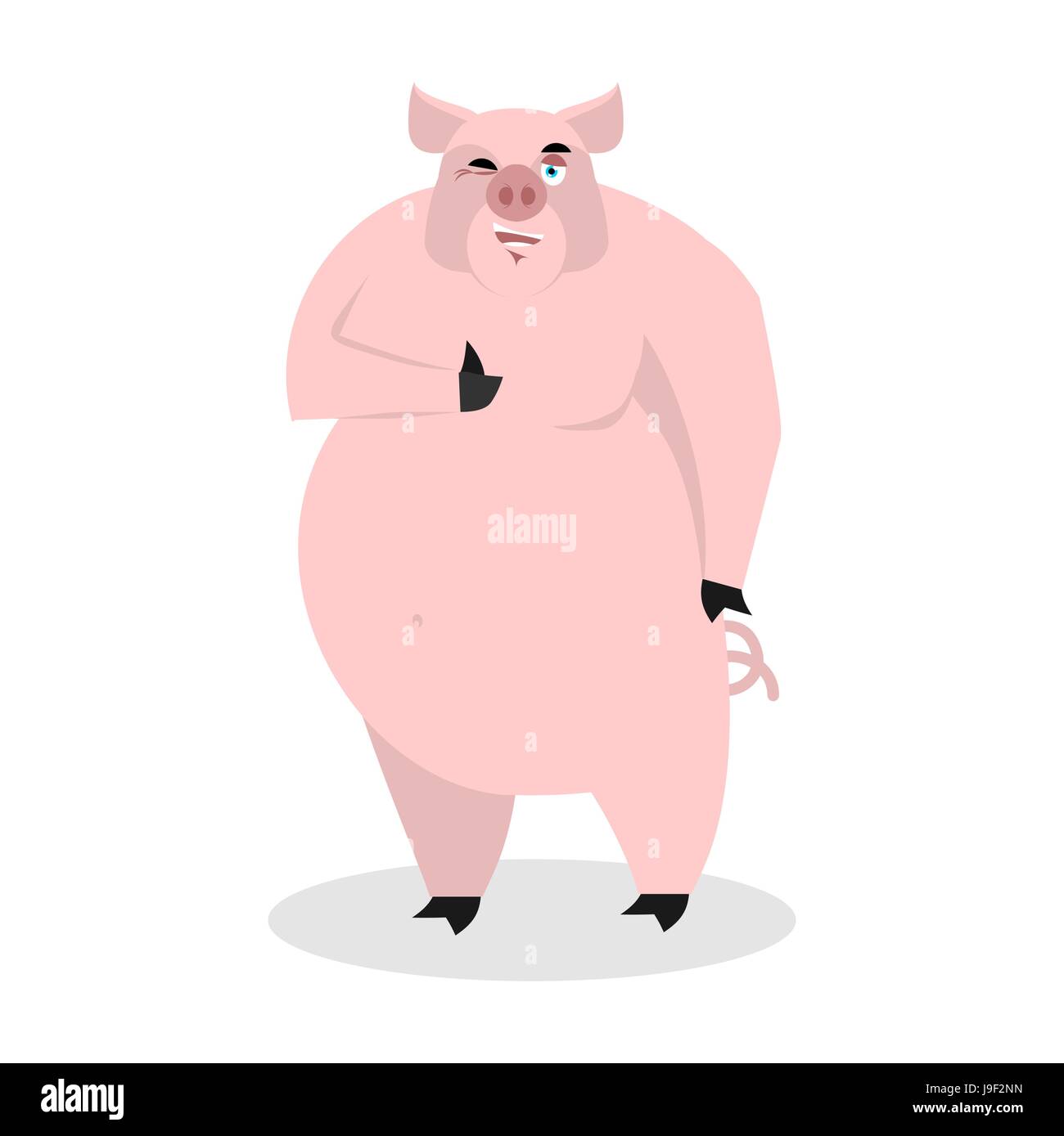 Pig thumbs up well and winks. Signs all right. Cheerful boar. Hand ...