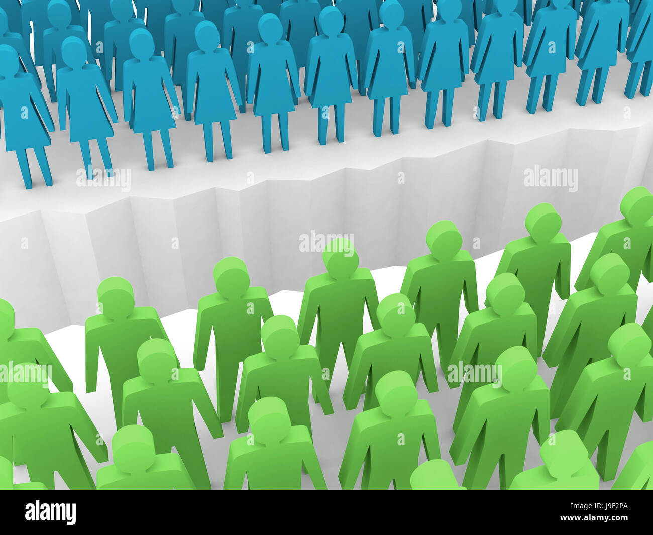 Men and women split on sides, separation crack. Concept 3D illustration ...