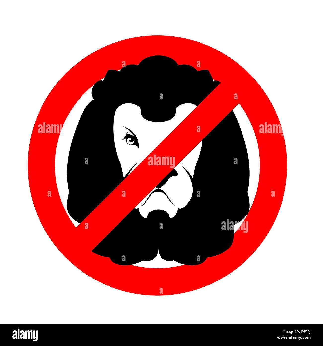 Stop lion. Prohibited wild animal. Emblem against predator. Red ...