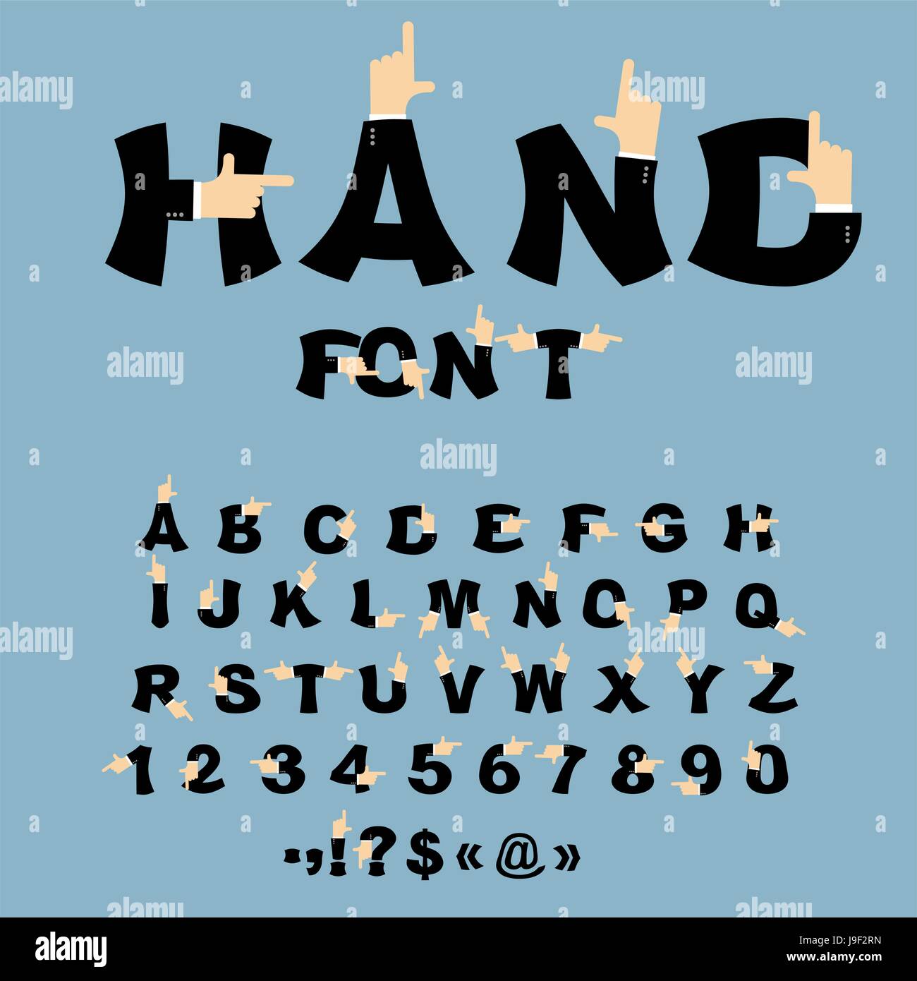 Hand font. Pointing finger alphabet. Businessman arm alphabet. Letters ...