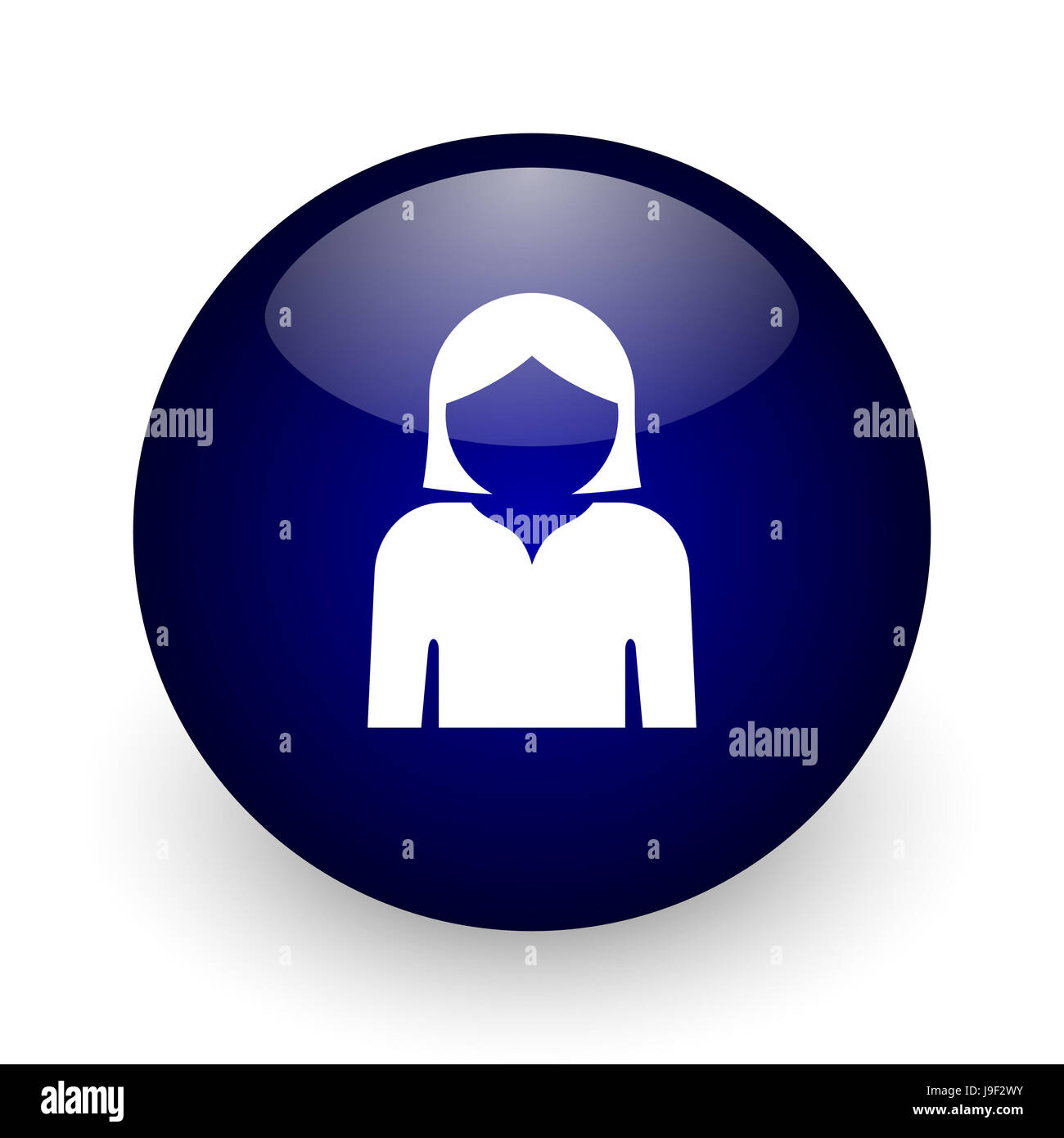 Profile avatar blue glossy ball web icon on white background. Round 3d ...